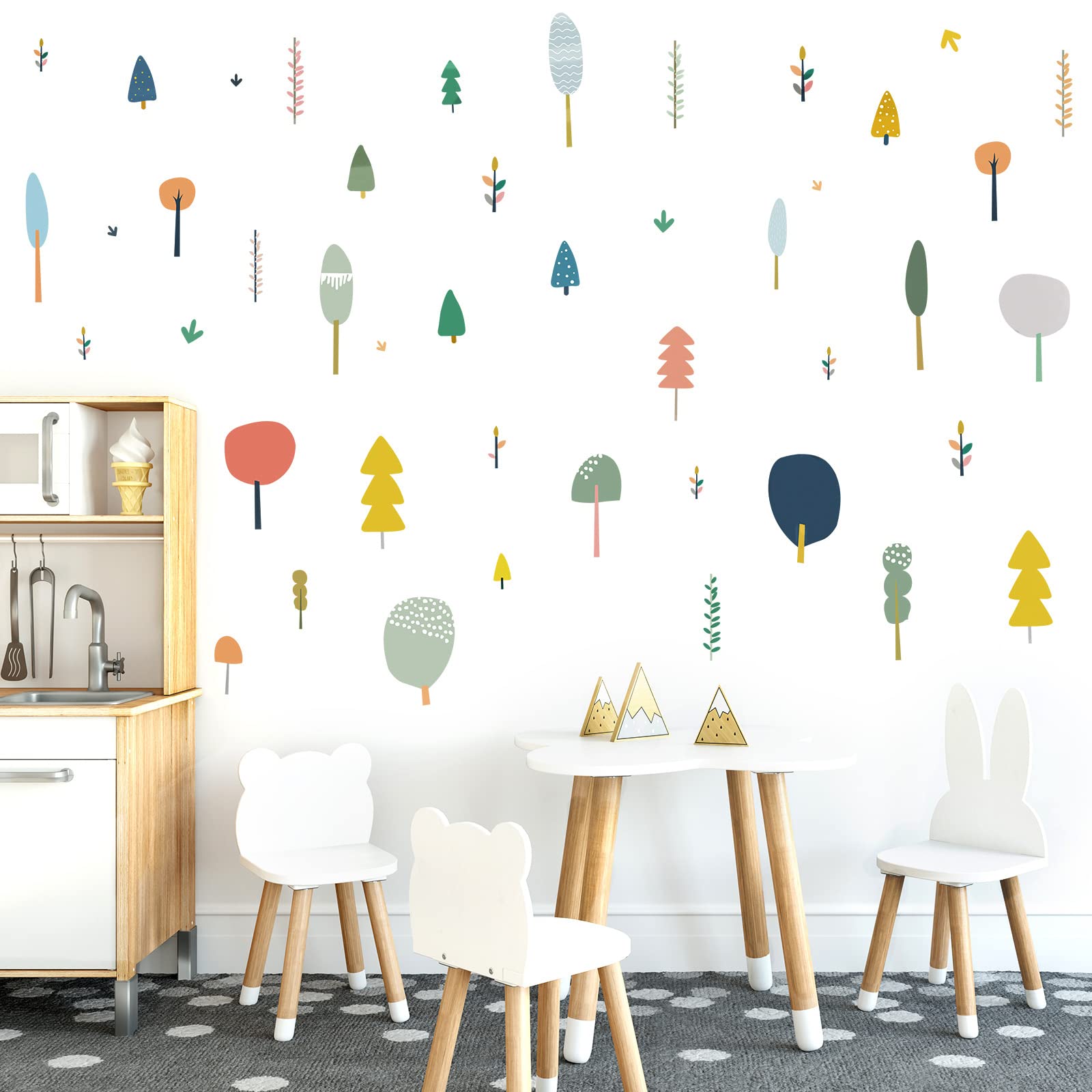Small Woodland Trees Wall Sticker Cute Aesthetic Forest Wall Decals DIY Jungle Tree Wall Sticker Removable Vinyl Window Clings for Nursery Kids Room