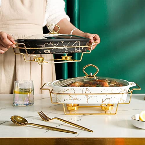 SEASD Nordic Rectangular Ears Ceramic Pot Household Tableware Light Fire Heating Hotel Dry Soup Pot Creative Pot Rack ( Color : Gray , Size : 34.5*20.5*6cm )