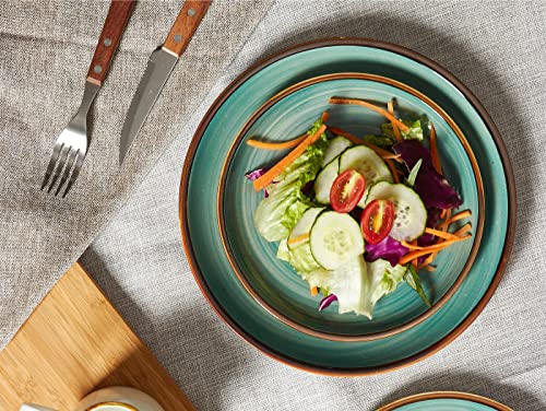 ONEMORE Ceramic Dinner Plates Set of 6, 8.5 inch Small Stoneware Plates for Appetizer, Salad and Dessert. Oven, Microwave and Dishwasher Safe Plate, Stackable, Rustic Kitchen Porcelain Dish, Teal