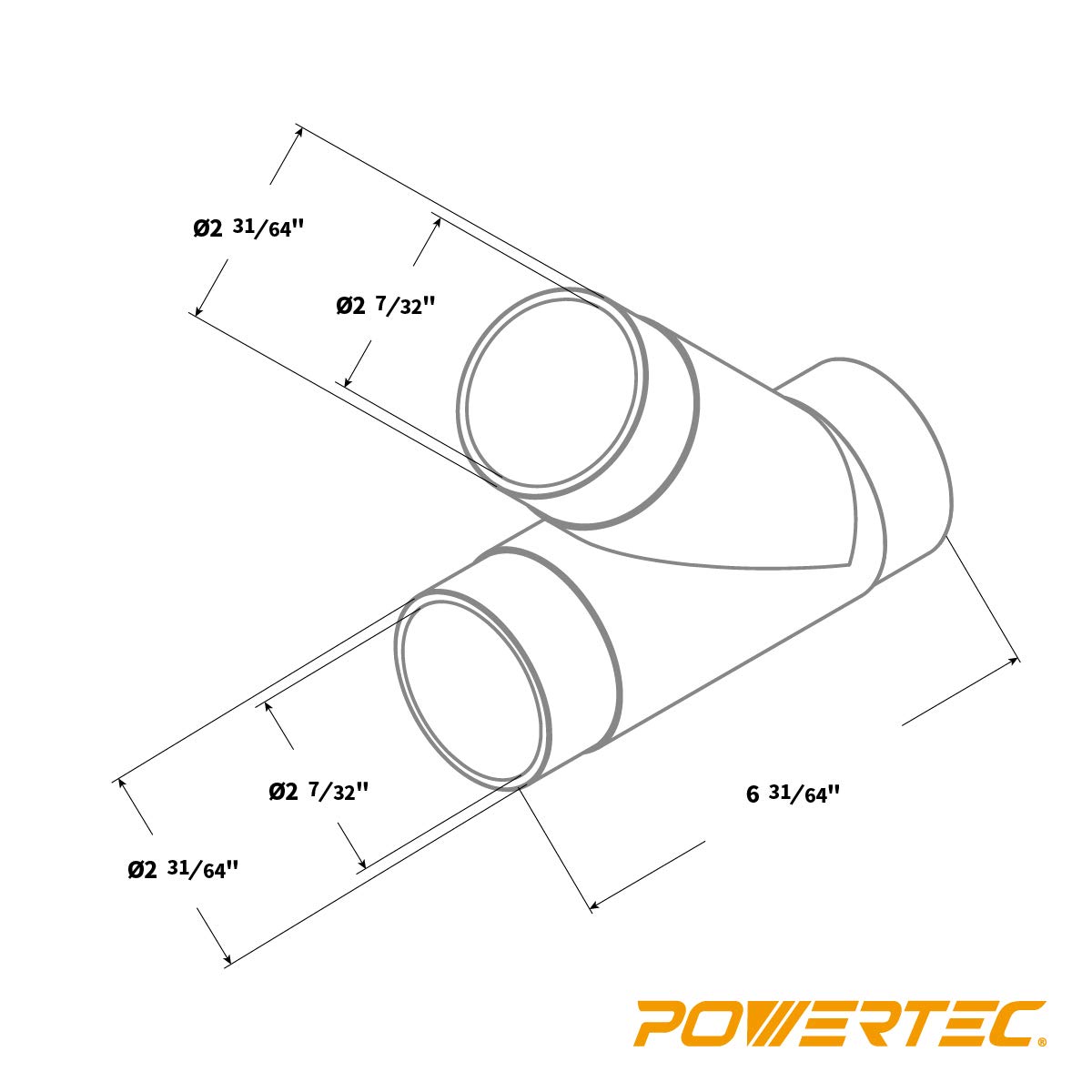 POWERTEC 70228 2-1/2 Inch Y-Fitting Dust Collection Hose Connector, Clear Color