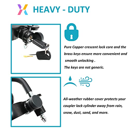 X-Haibei Trailer Coupler Lock fits 1 7/8, 2 and 2 5/16 inch Couplers, Universal Trailer Ball Hitch Locks, Heavy Duty Aluminum Body, Copper Lock Cylinder, Rustproof, Dust-Proof (Black)