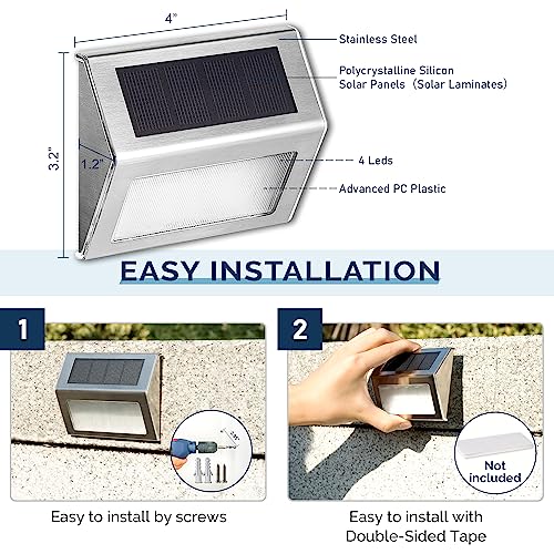 SOLPEX Solar Step Lights, 12 Pack Stair Lights, Outdoor Fence Lighting, Solar Powered Deck Lights Waterproof 4 LEDs for Stairway Patio Porch Pathway Walkway Garden (Cold White)