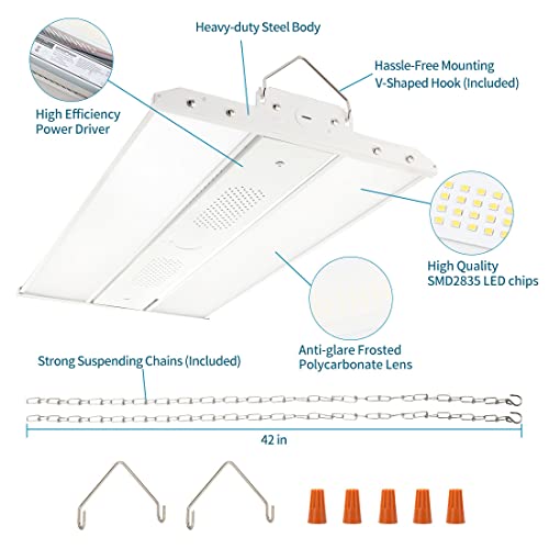 Xbuyee (2 Pack) LED High Bay Shop Light 2FT Commercial 165W 23100 Lumens 5000K 100-277V Dimmable, Linear Hanging Bay Lights for Warehouse Workshop Supermarket Stadium, Power Tunable 165W/110W/80W
