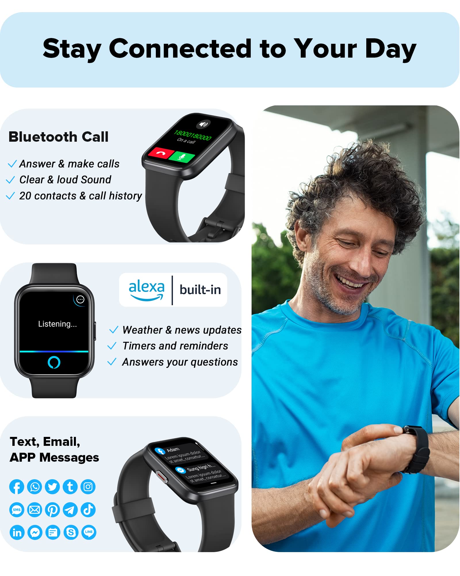 Smart Watch for Men iPhone Android, Smartwatch with Alexa Built-in (Answer/Make Call), 1.7" Fitness Tracker for Heart Rate Sleep Tracking, 60 Sports, Blood Oxygen, Black