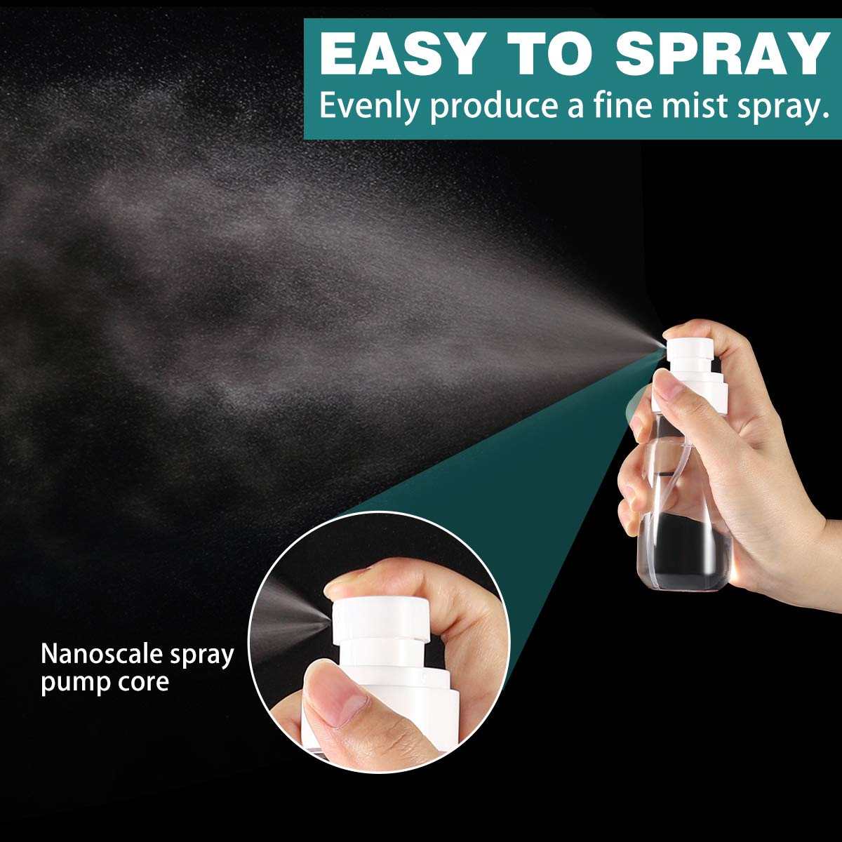 MoKo 3-pack Travel Fine Mist Spray Bottles, 2.03oz / 60ml Portable Refillable Spray Container Bottle Sprayer for Skincare Perfume Toning Lotion Toner Water Alcohol Makeup Remover, Green & Pink & White