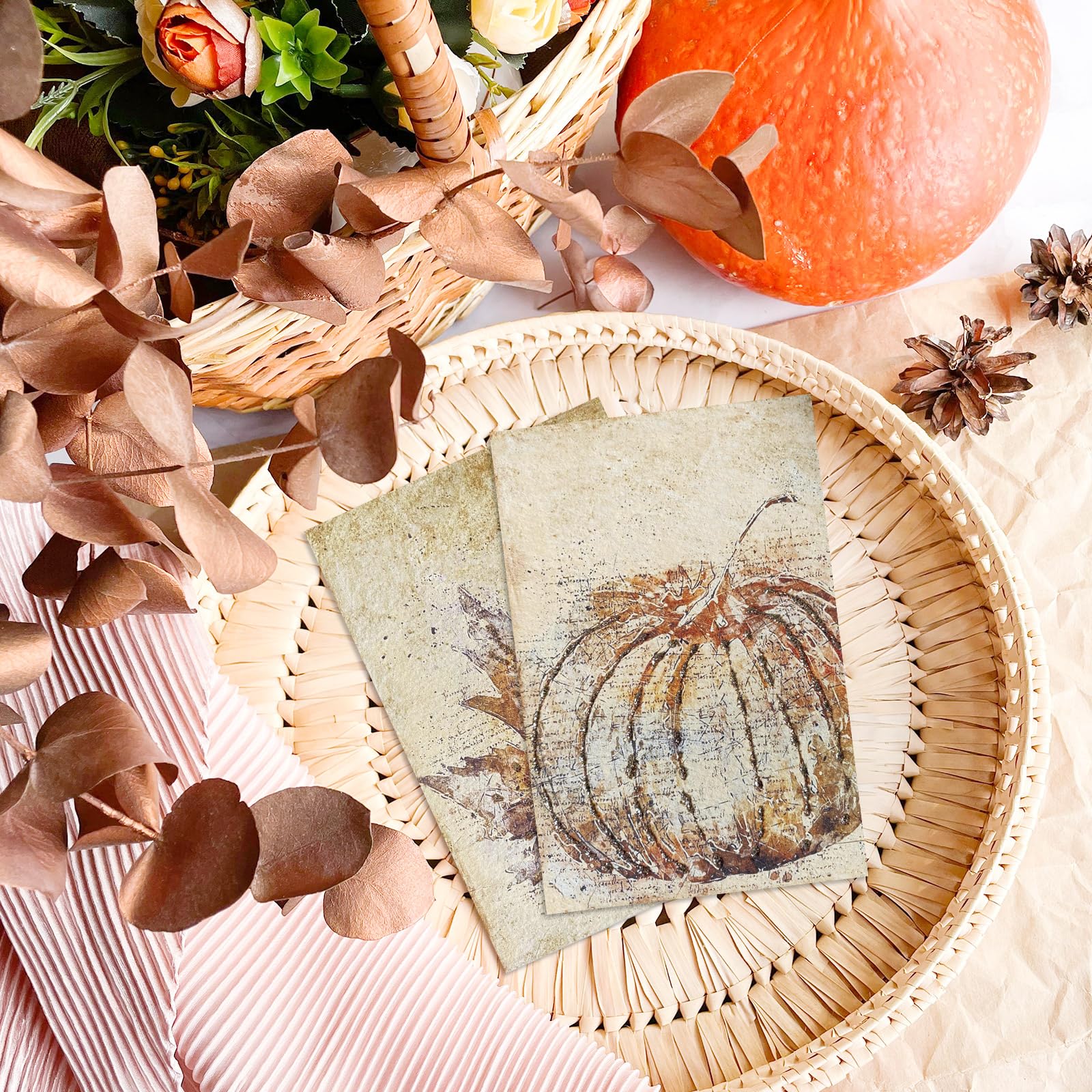 Whaline 32 Pack Fall Leaves Thank You Cards Vintage Maple Leaf Pumpkin Greeting Cards with Envelope Stickers Blank Note Cards for Autumn Harvest Thanksgiving Holiday, 4 x 6 Inch
