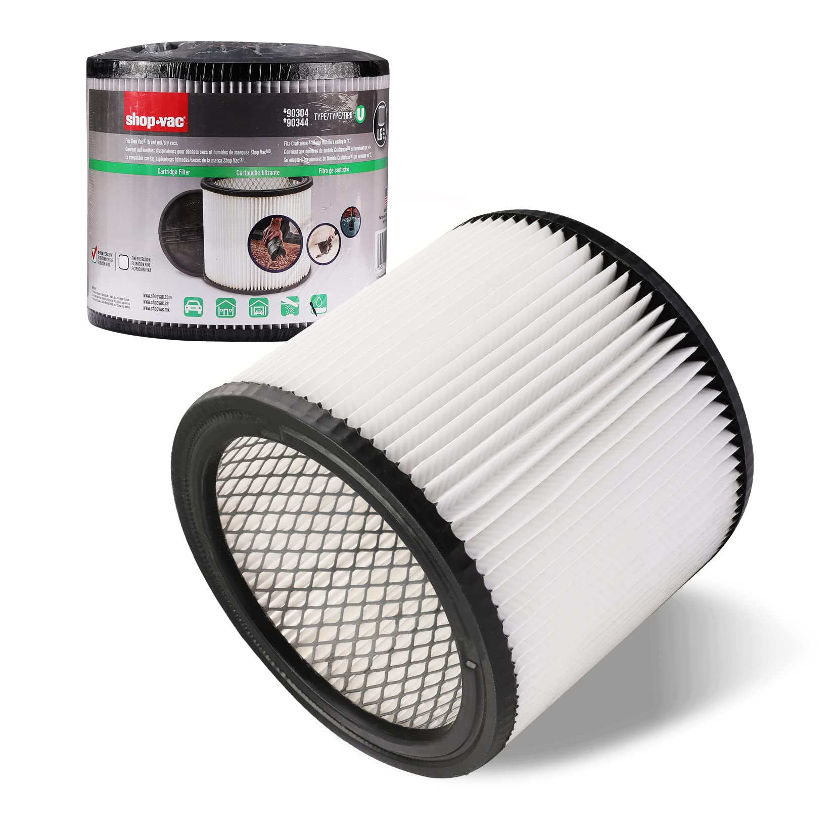 Shop-Vac 5926211 12 Gallon 6.0 Peak HP Wet/Dry Vacuum + 90304 Replacement Cartridge Filter
