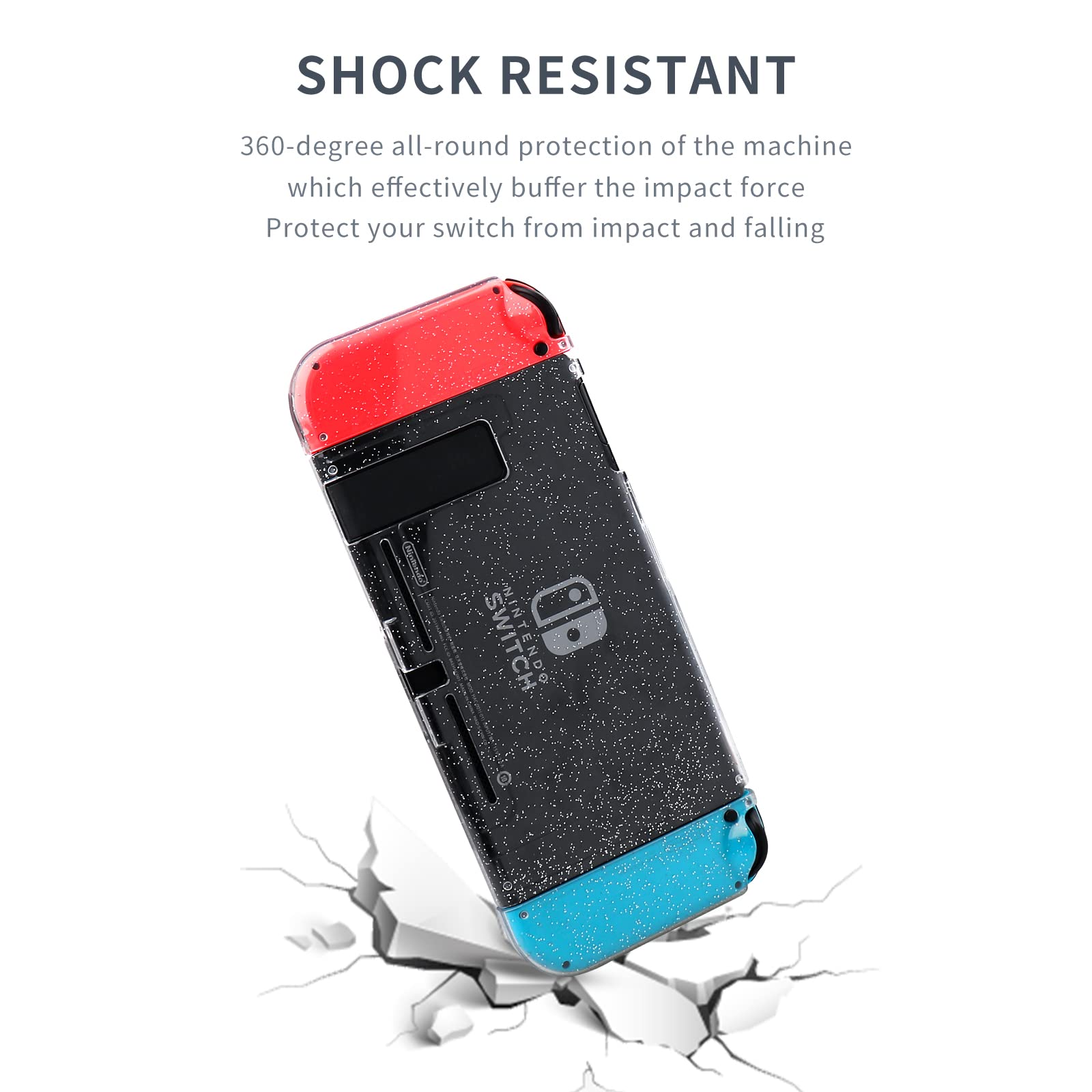 RALAN Protective Case Compatible with Nintendo Switch 2017,Soft Glitter Cover with Shock-Absorption and Yellowing-Resistant Anti-Scratch Design Protective Case + 4 Glitter caps.