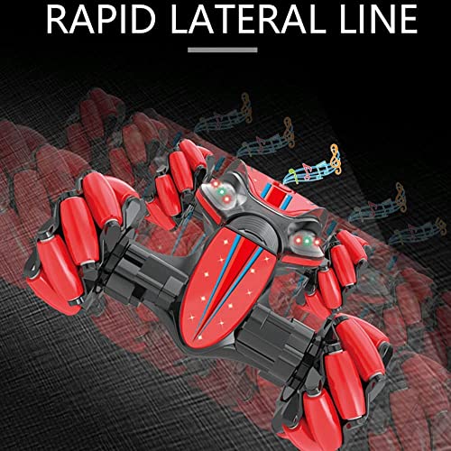 RC Stunt Car, 4WD 2.4GHz Remote Control Car Deformable All-Terrain Off Road Car, 360 Degree Flips Double Sided Rotating Race Car with Gesture Sensor Watch Lights Music for Kids (Red) M76