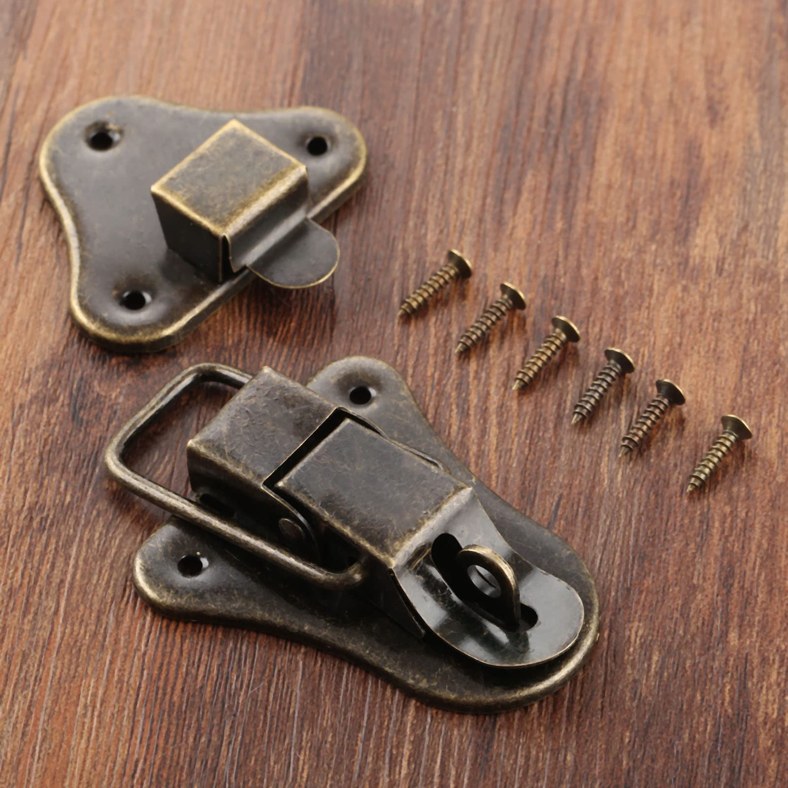 Toggle Catch Lock JianLing 2pcs 95x52mm Bronze Iron Hasp Latches with Screws Jewelry Box Hinges Hasp Latch Lock Furniture Hardware Accessories