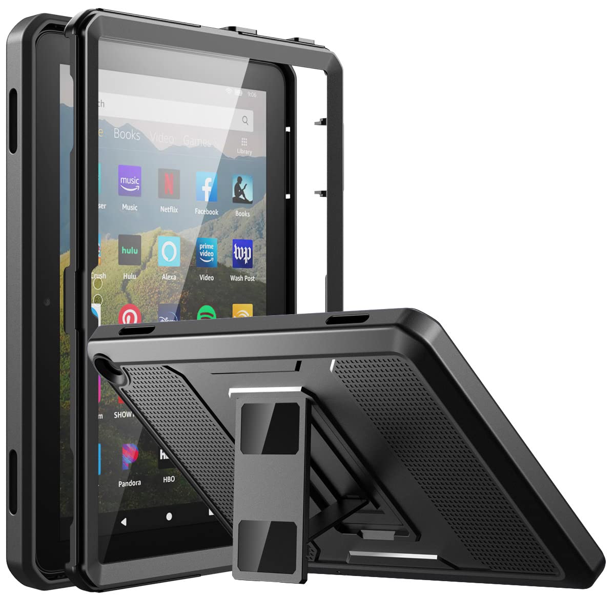 MoKo Case Fits Kindle Fire HD 8 & 8 Plus Tablet (10th Generation, 2020 Release), [Heavy Duty] Full Body Rugged Cover with Built-in Screen Protector, Black