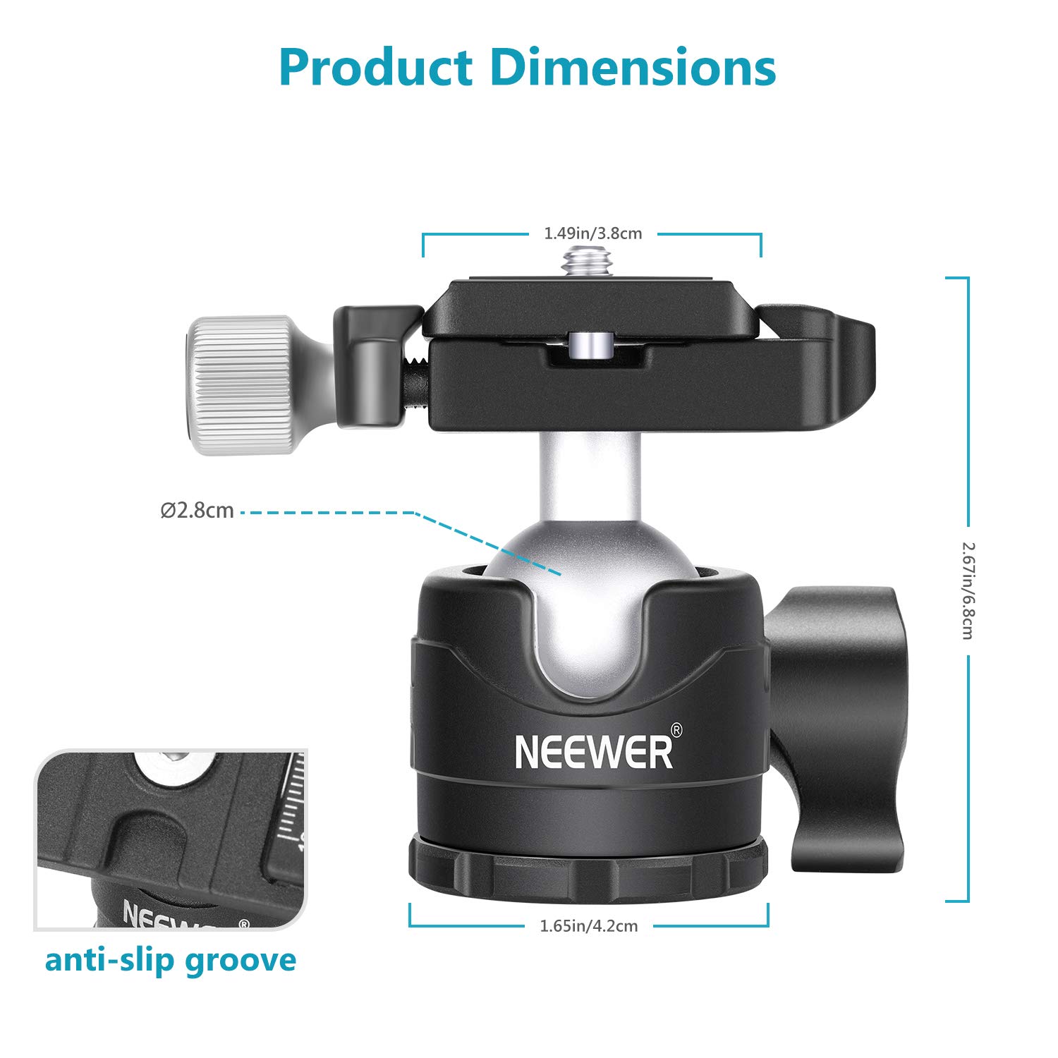 NEEWER 28mm Low Profile Tripod Ball Head 360° Panoramic Rotating with 1/4" Arca Type Quick Release Plate and Bubble Level for DSLR Cameras Tripods Monopods Slider, Max Load: 5kg/11lb