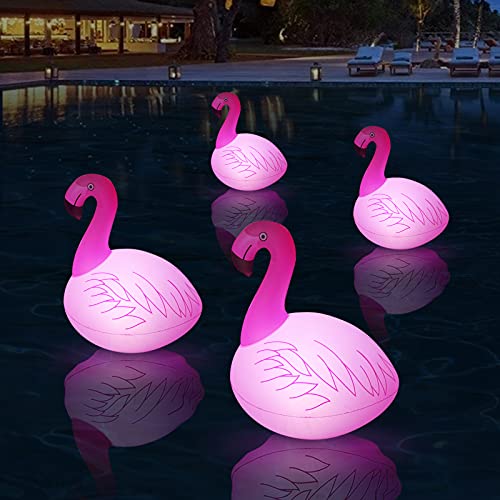 Rukars Solar Floating Lights 4 PCS, Flamingo Floating Pool Lights Solar Powered Glow Lights, Waterproof Auto On/Off LED Solar Lights Outdoor Decorative for Garden, Path, Yard, Patio, Party