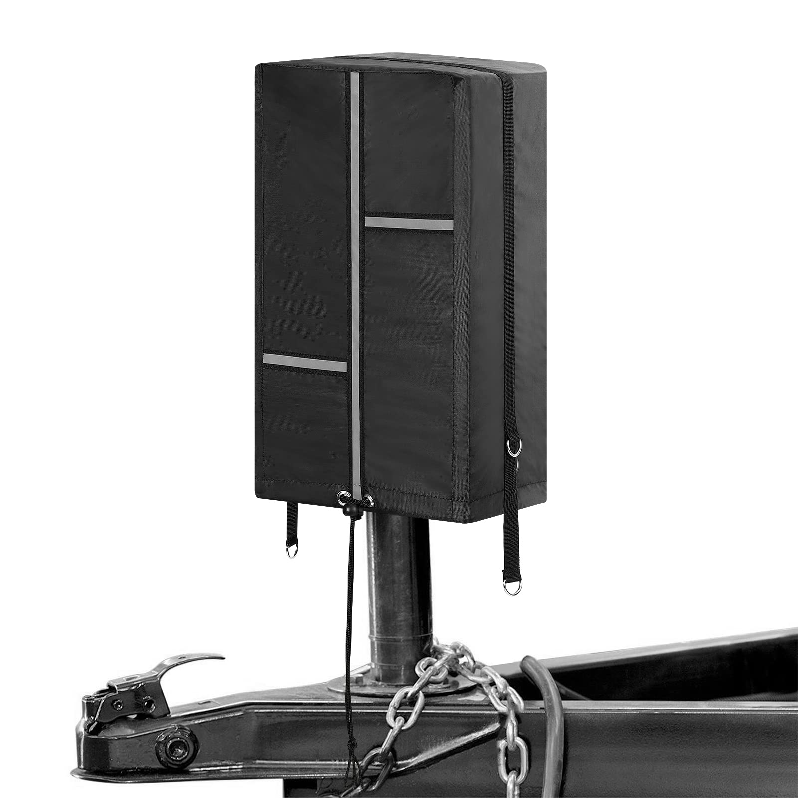 MoKo Tongue Jack Cover, Universal Trailer Jack Cover Waterproof Heavy Duty 600D Nylon Camper RV Jack Cover with Reflective Strips 9 x 18 Inches - Black