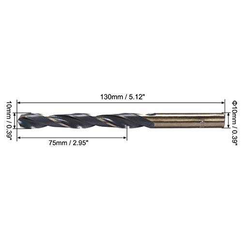 uxcell Straight Shank Twist Drill Bits 10mm High Speed Steel 4341 with 10mm Shank 2 Pcs for Stainless Steel Alloy Metal Plastic Wood