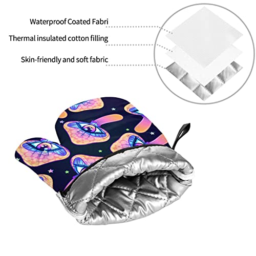 Oven Mitts and Pot Holders Sets of 4 High Heat Resistant Trippy Mushrooms Magic Hippie Oven Mitts with Oven Gloves and Hot Pads Potholders for Kitchen Baking Cooking BBQ Non-Slip Cooking Mitts