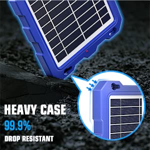 POWOXI 10W 12V Solar Battery Charger& Maintainer,Waterproof Solar Panel Trickle Charger with Cigarette Lighter & Alligator Clips for Car, RV, Boat, Motor, Lawn Mower(Blue)