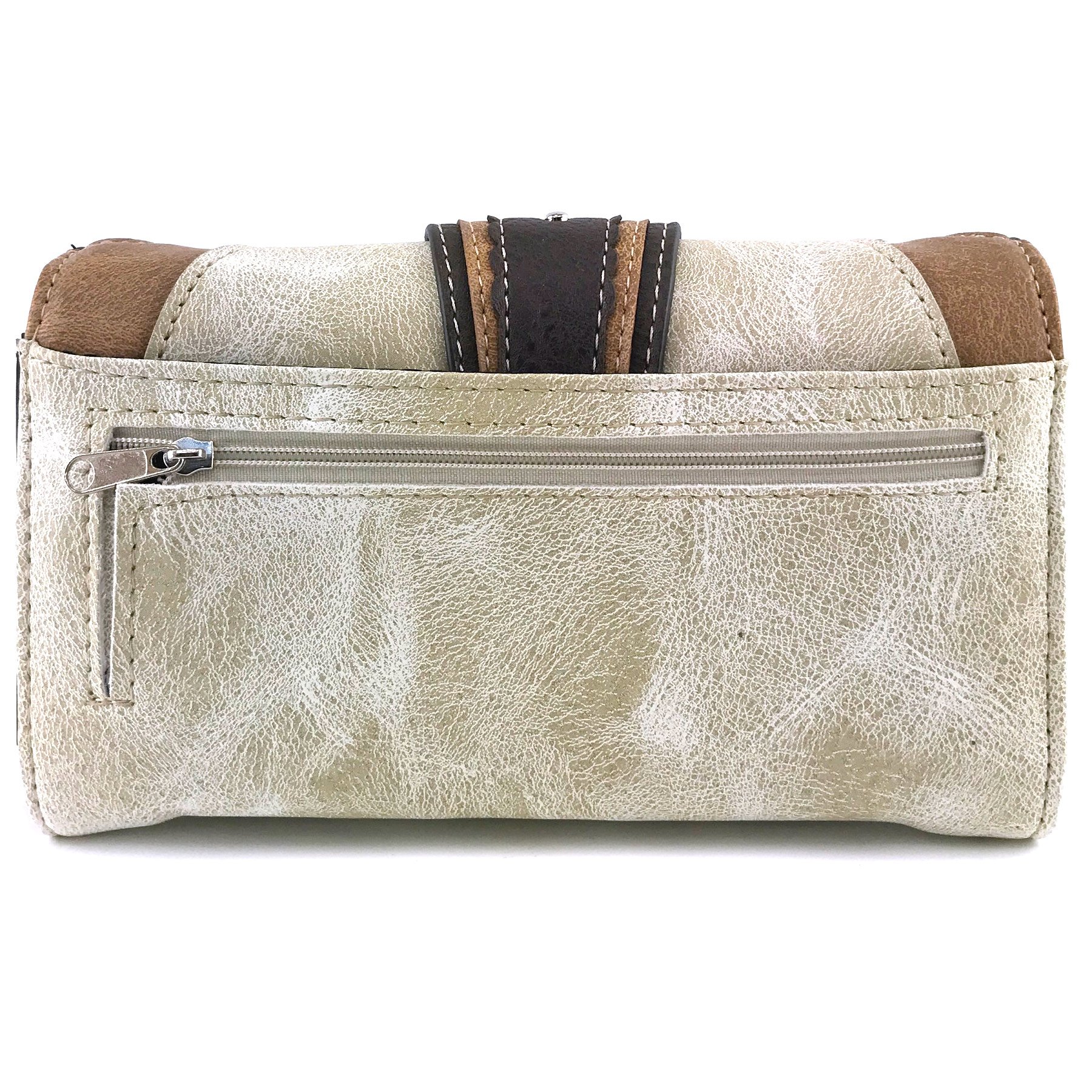 Justin West Longhorn Texas Star Tooled Buckle Shoulder Handbag Purse Stud Rhinestone Cross Concealed Carry (Beige wallet)