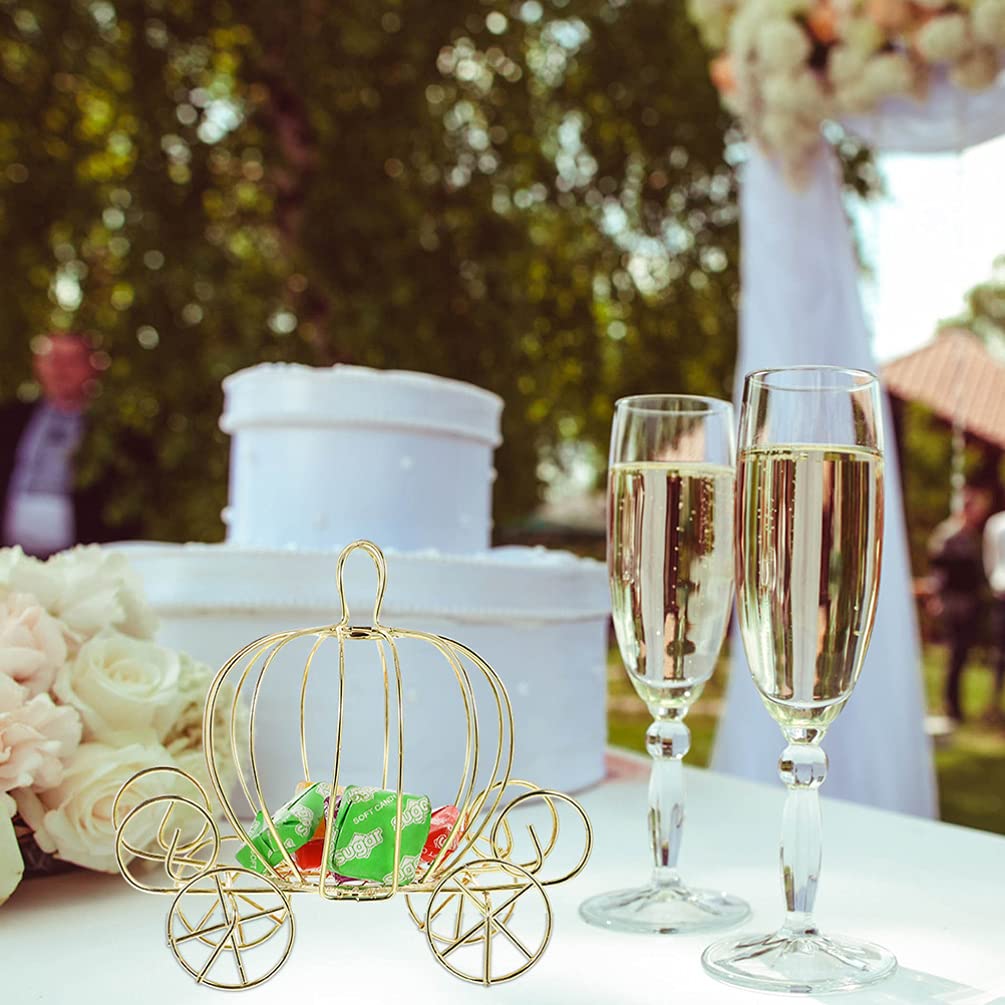 NUOBESTY 4pcs Carriage Centerpiece Metal Wire White Princess Carriage Figurine Candy Box for Wedding Party