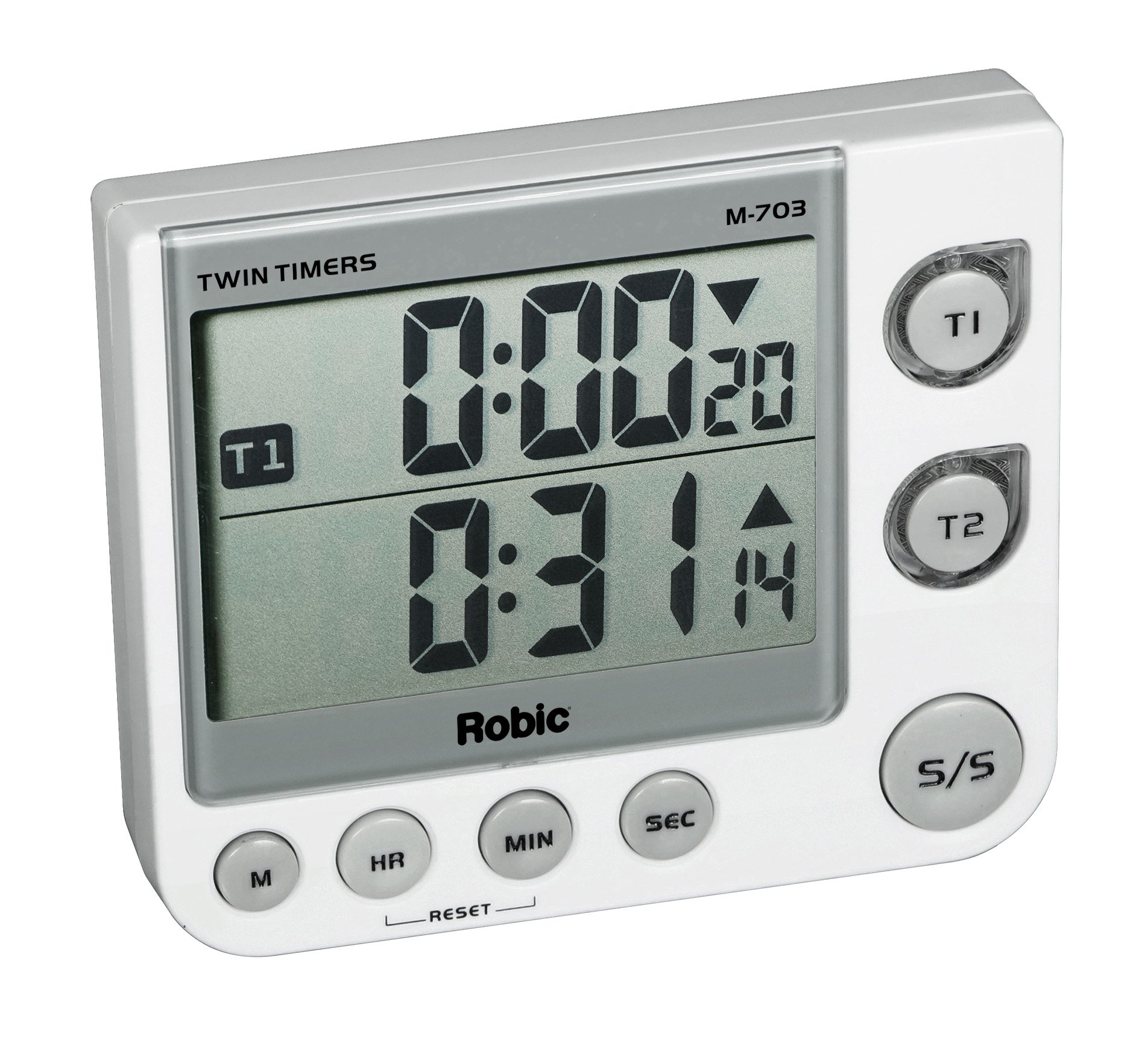 Robic M-703 Twin Timers; Countdown, Countup Game and Activity Timer; Flashing LED confirms Activity, Silent, Medium or Extra Loud Alarm at Completionā¦America's Timer, White, One Size