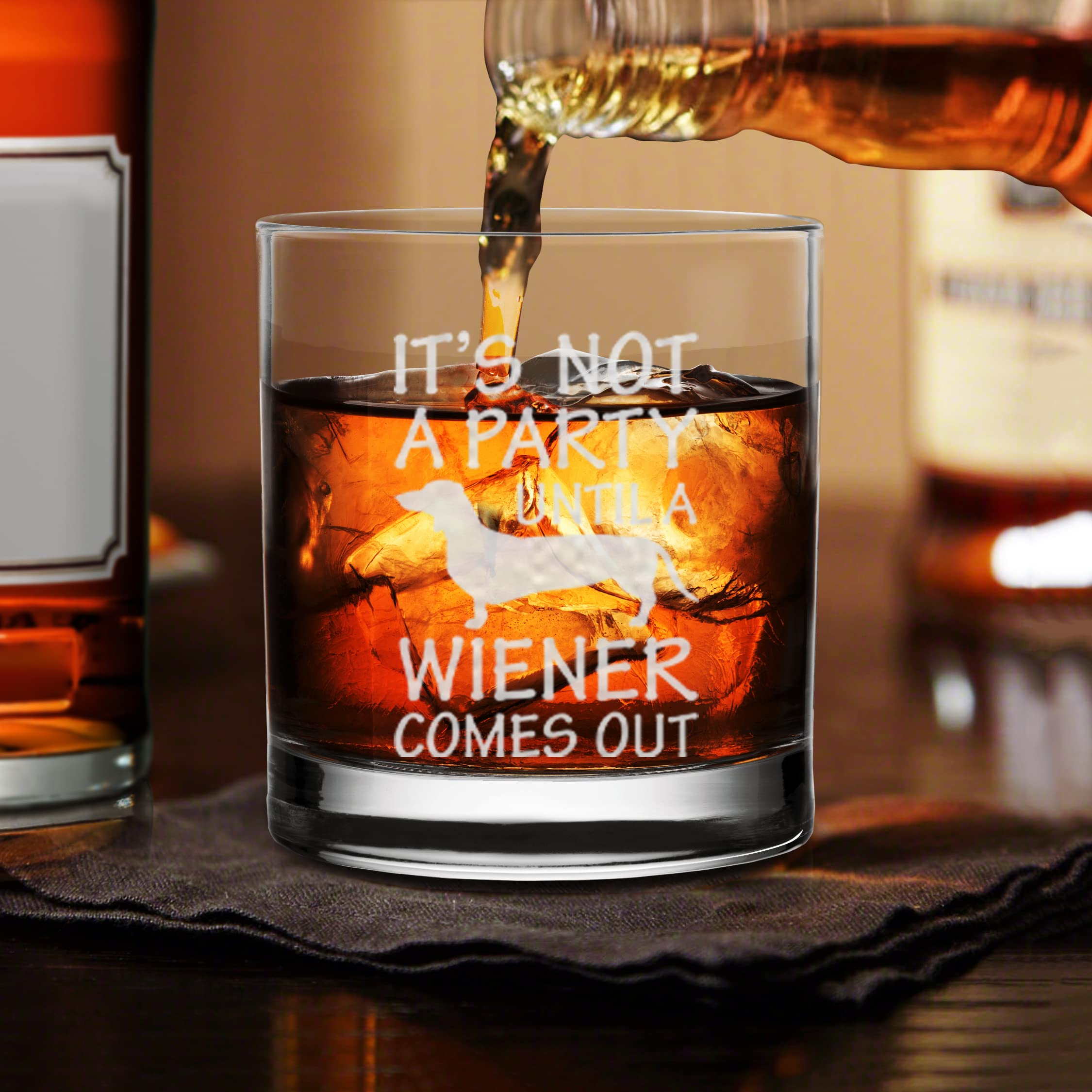 NeeNoNex It's not a Party Until a Wiener Comes Out Great Gift for Funny Dachshund Dog Lover Whiskey Glass - Funny and Sarcastic Gift For Dog Lover