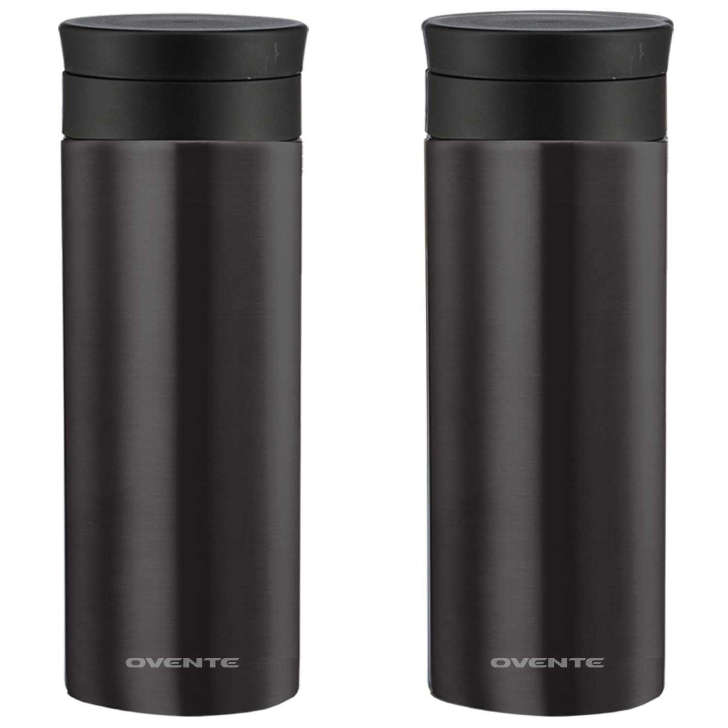 OVENTE Stainless Steel Vacuum Insulated Coffee Water Mug, 16oz Portable Double Wall Handheld Tumbler with Tea Infuser, BPA-Free Spill Proof Travel Friendly for Hot Cold Beverage, Gunmetal MSA16G