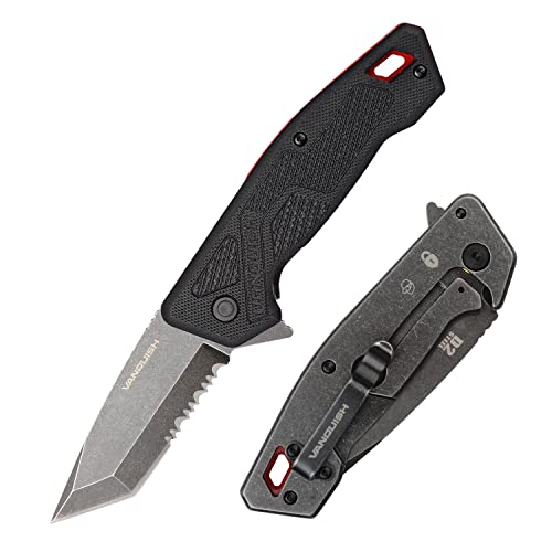 VANQUISH Folding Pocket Knife with 3 Inch Serrated Steel Blade for Survival Hunting Camping Fishing Hiking Adventure Self Defense Small Utility Pocket Knives with Clips for Men/Women Dad Husband(6052)