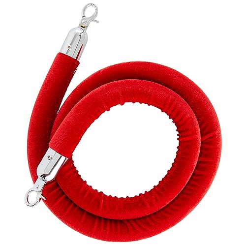 Juvale Set of 2 Red Velvet Stanchion Rope - 5 ft Control Barriers with Polished Silver Hooks