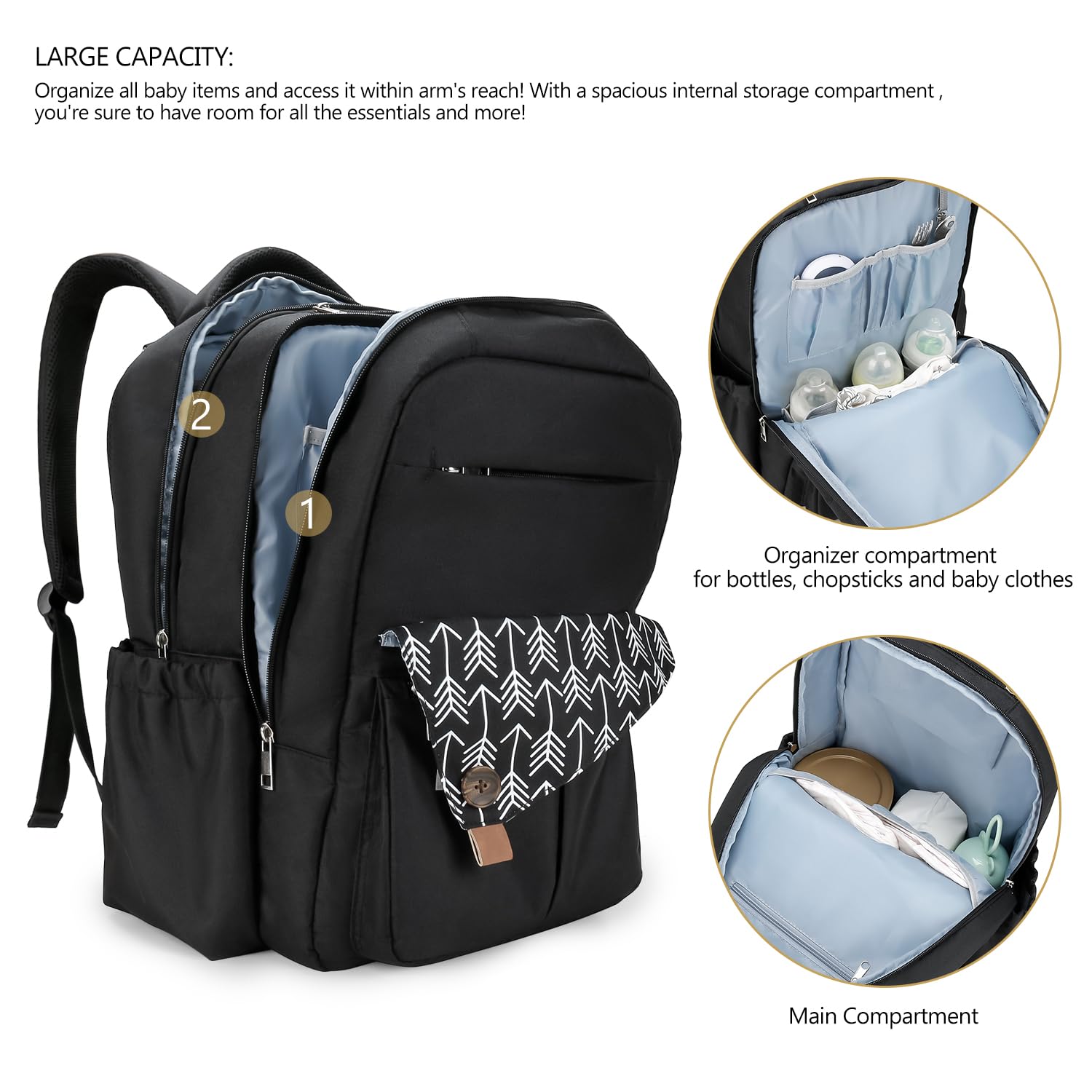 MOMIGO Baby Diaper Backpack - Large Capacity Nappy Bag with Stroller Straps and Insulation Pockets (Dot)