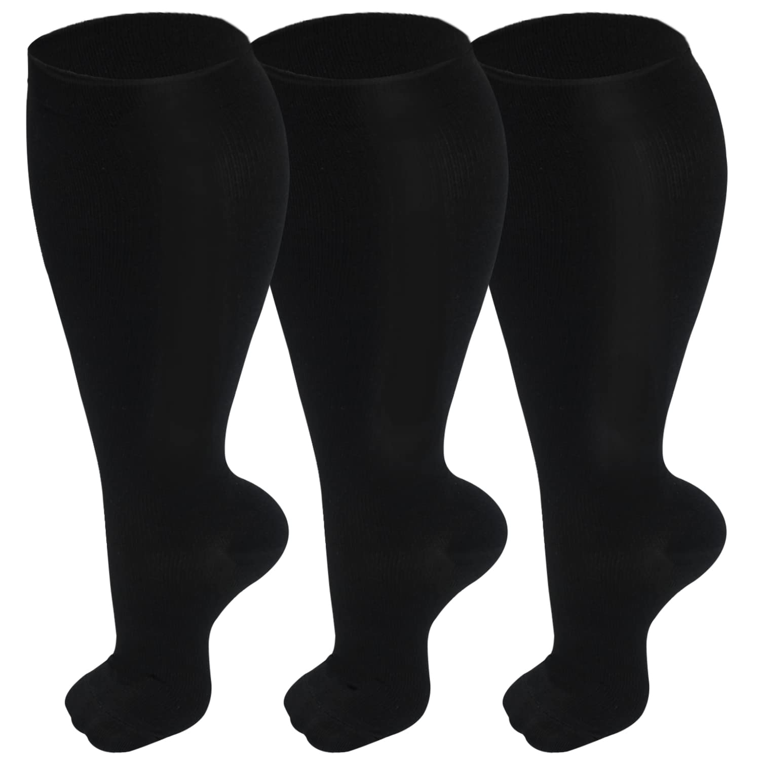 Refeel 3 Packs Plus Size Compression Socks Wide Calf For Women & Men - Large Size Knee High Support Stockings For Medical…