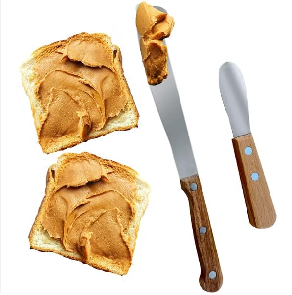 Performore 2PCS Spreader Knives, 12โ Peanut Butter Knife that Works Great with Jars and 5โ Short Spreading Knife, Stainless Steel Spatulas with Wooden Handle Spreader Set