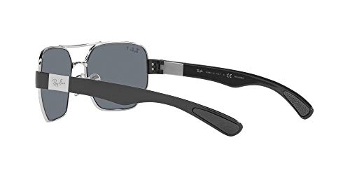 Ray-Ban RB3672 Rectangular Sunglasses, Silver/Grey Mirrored Silver Polarized, 60 mm