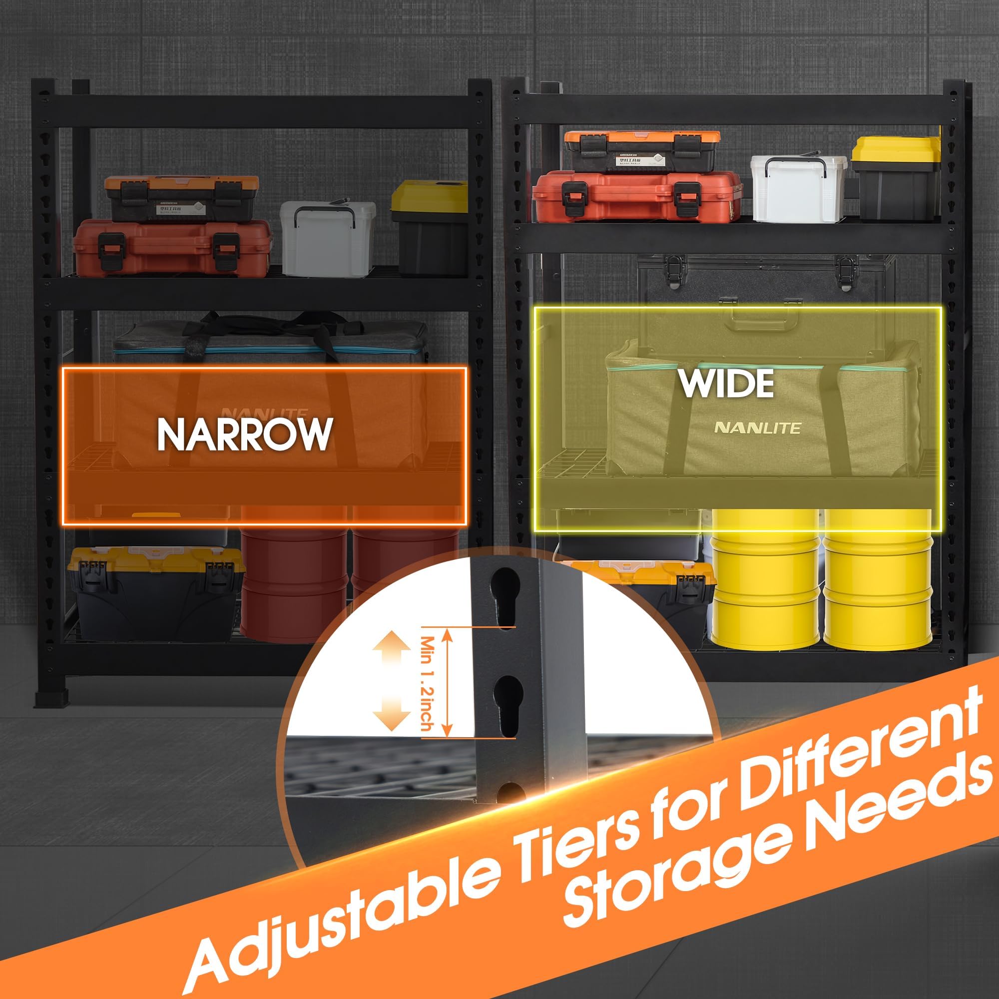 WAREYEASY Garage Storage Shelves 2500LBS Heavy Duty Garage Shelving, Adjustable Metal Shelving Unit, Storage Shelves for Garage, Basement, Kitchen, 39.8" W x 17.7" D x 72" H, 5-Tier