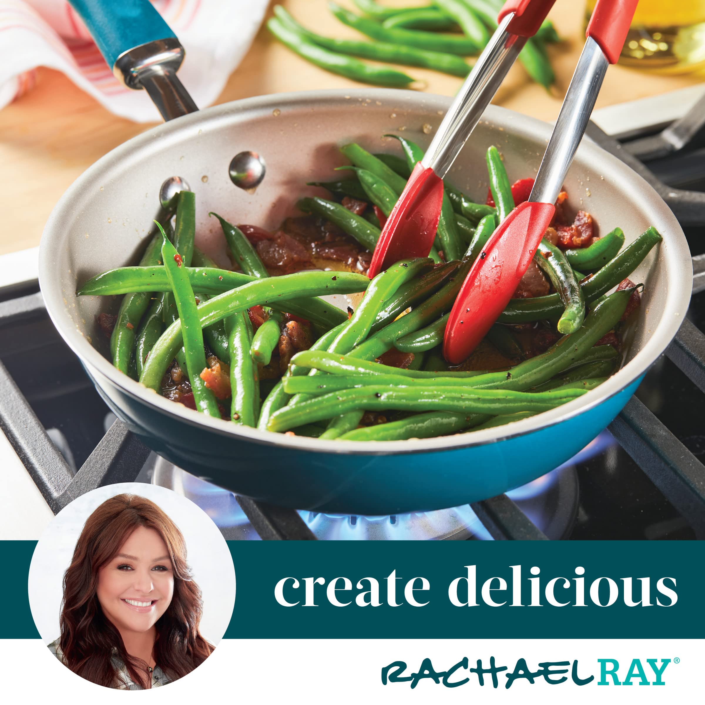 Rachael Ray Create Delicious Nonstick Induction Frying Pans/Skillet Set, 8.5 Inch and 10.25 Inch - Teal Shimmer