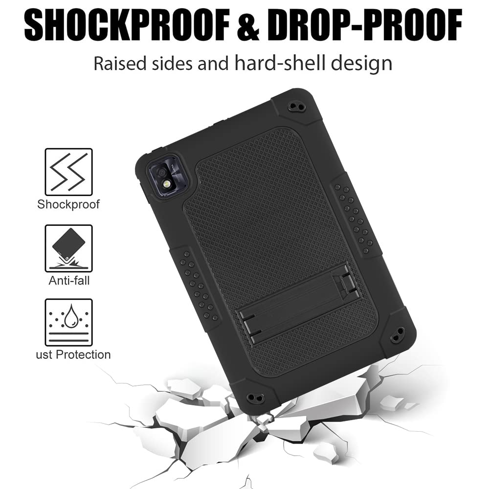 SOATUTO for TCL TAB 10 5G 10.1" FHD Tablet Case Model 9183W Heavy Duty Tablet Case Built in Shoulder Strap Soft Silicone Hard Back Shockproof Protective Cover for TCL TAB10 5G Model 9183W(Black/Blue)