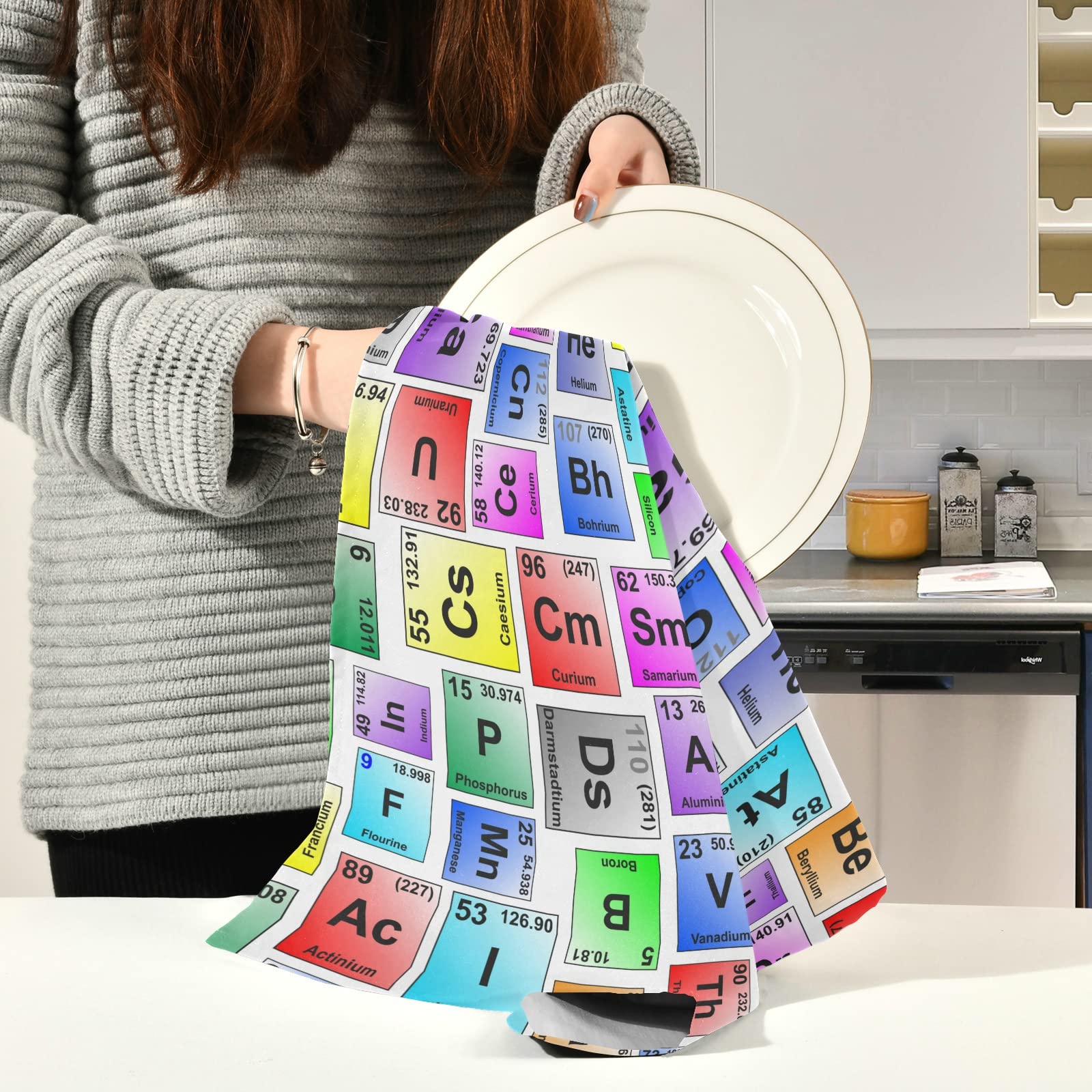 Periodic Table of The Elements Kitchen Towels 4 Pack, Rainbow Chemistry Dish Cloths Dish Towels Absorbent Tea Towels Bar Towels with Loop Kitchen Dish Towel for Household Drying Dish 18" x 28"