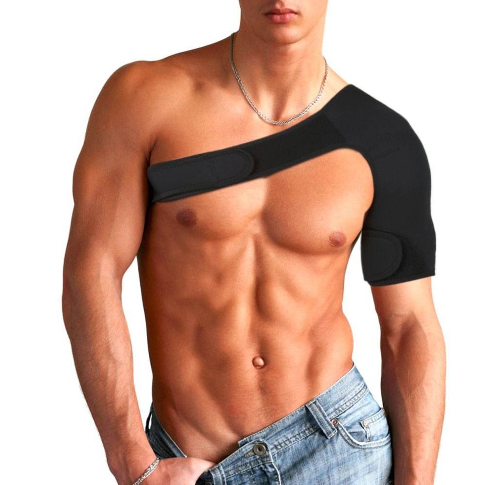 REHOC Shoulder Support Brace Back Strap Wrap Belt Band Pads Single Shoulder Adjustable Breathable Sports Care Left Shoulder Support Black