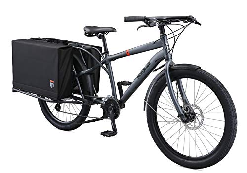 Mongoose Envoy Cargo Bike with 26-Inch Wheels in Grey, Medium/Large Frame, with 8-Speeds, Shimano Drivetrain, Aluminum Cargo Frame, Internal Cable Routing, Mechanical Disc Brakes, and Center Kickstand