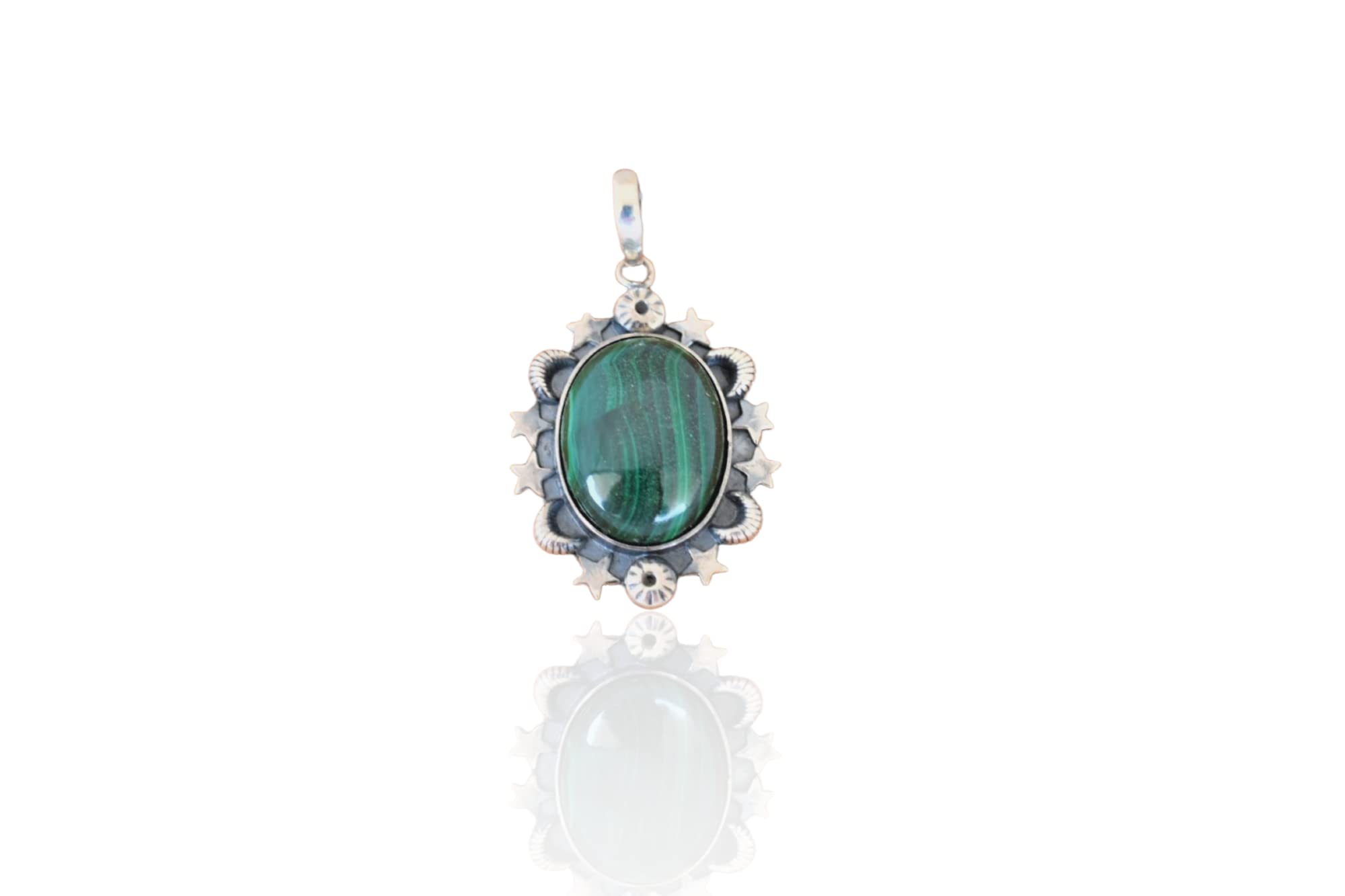 Rekha Gems Malachite Pendant-925 Sterling Silver Pendant-Gemstone Pendant-Green Stone Pendant-Vintage Jewelry-Boho and Hippie Pendant-Vintage Pendant- Birthday Gift-NO-M17
