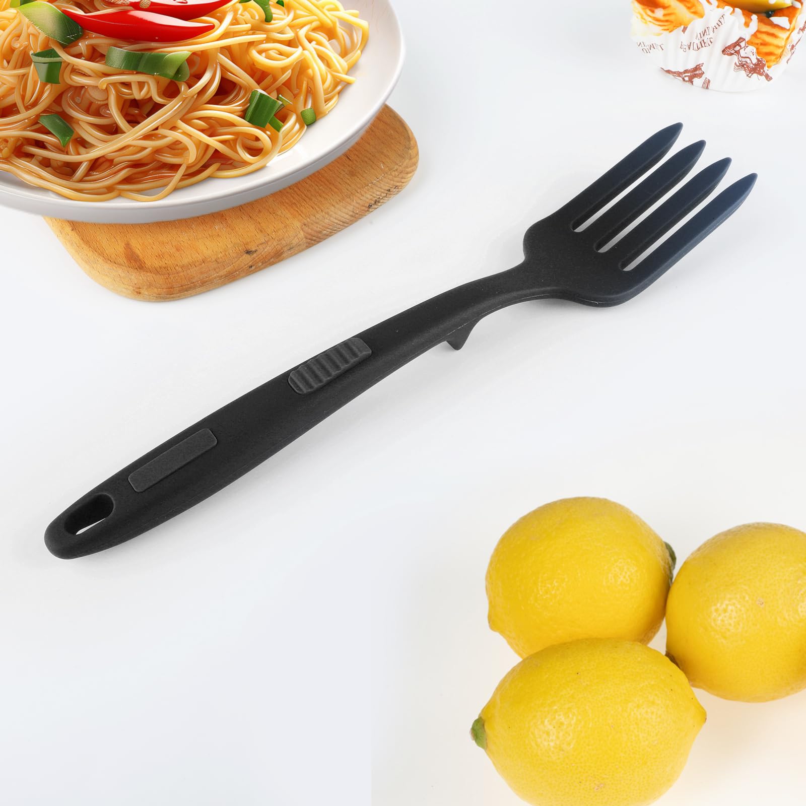 Yuanchu Silicone Flexible Fork, 11 Inch Silicone Fork Heat Resistant Cooking Fork Dishwasher Safe Kitchen Fork Nonstick Blending Fork for Cooking Utensil for Kitchen Stir Mix Mash(Black)