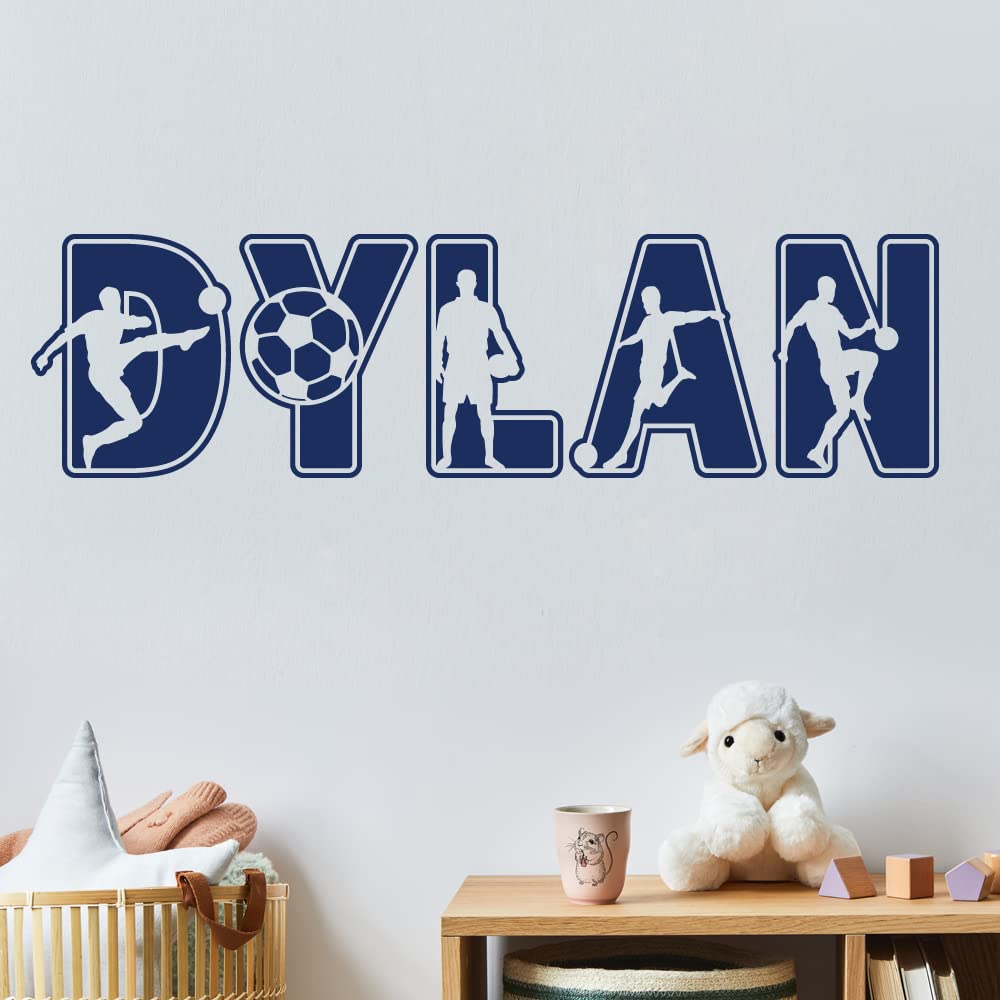Soccer Custom Name Vinyl Wall Decal Sticker Art for Boys Rooms, Ball Player Theme Letters Bedroom Decor for Kids