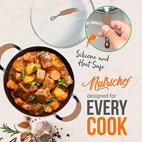 NutriChef Durable Non-Stick Cookware Dutch Oven, Large Pot | 5 Quarts, Compatible Models NCCW14S & NCCW20S, One Size, Brown