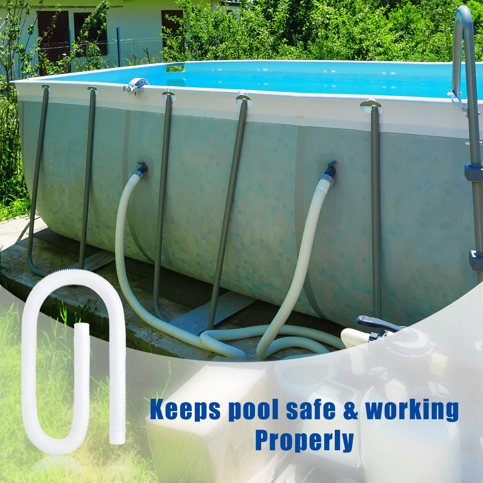 Saintrygo 2 Pcs Pool Hose for Above Ground Pools 1.5 Inches Diameter Pool Pump Replacement Hose 59 Inches Length Swimming Pool Hose with 4 Pcs Hose Clamps (White)