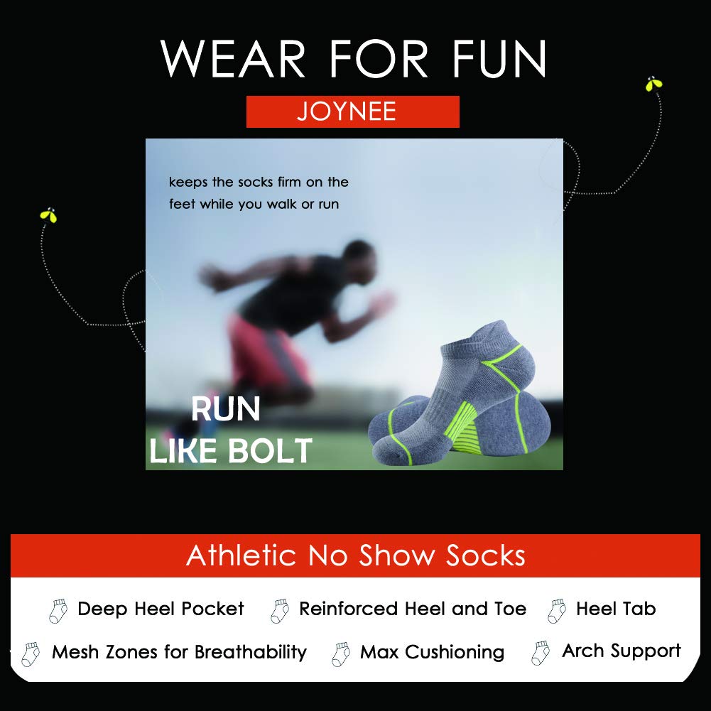 JOYNÉE Mens Athletic Low Cut Ankle Tab Socks 6 Pack Cushioned Breathable for Running,Light Grey,Sock Size:10-13