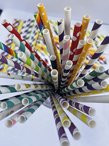 Recyclable paper straws, 100 Pcs, Birthday Parties, Art and craft projects, beautiful colors, durable, 6mm x 195 mm