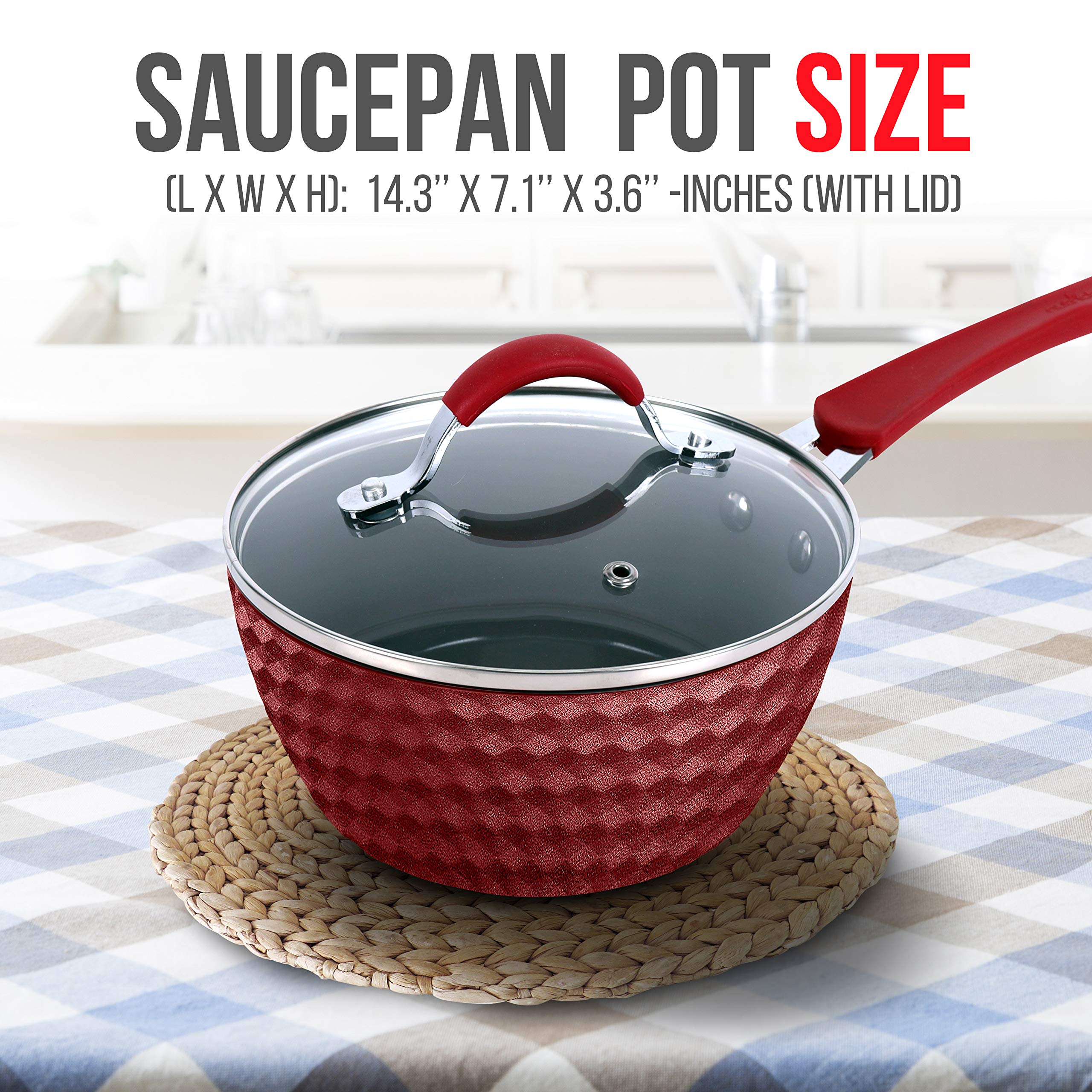 NutriChef Saucepan Pot with Lid - Non-Stick High-Qualified Kitchen Cookware, 1.7 Quart (Works with Model: NCCW11RDD)