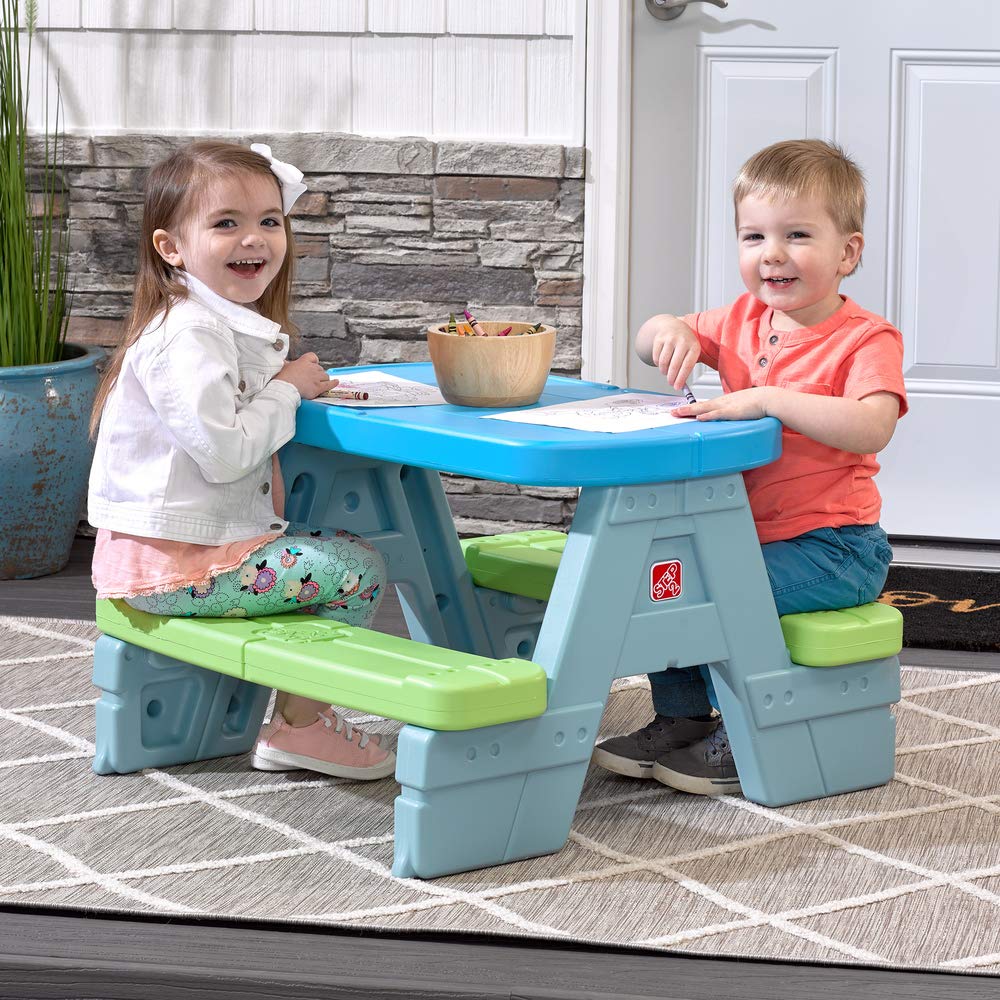 Step2 Sun & Shade Kids Picnic Table with Removable Umbrella β Indoor/Outdoor Kids Picnic Table Seats Four β Easily Assembly and Store the Kids Table β Yard Friendly Colors β Amazon Exclusive