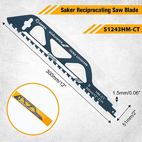 Saker Saw Blade-Demolition Masonry Reciprocating Hard Alloy Saw Blades for Cutting Wood,Porous Concrete,Brick 12โ/300mm