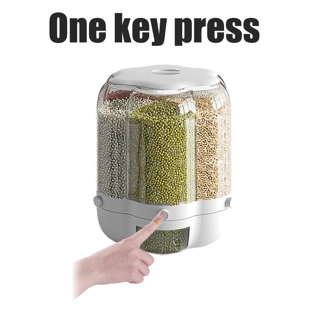 OHEPFD Food Grain Storage Container Large Capacity 6-Grid Rice Dispenser, 9L Rotatable Sealed Grain Storage Rice Bucket Kitchen Storage Box for Home Kitchen