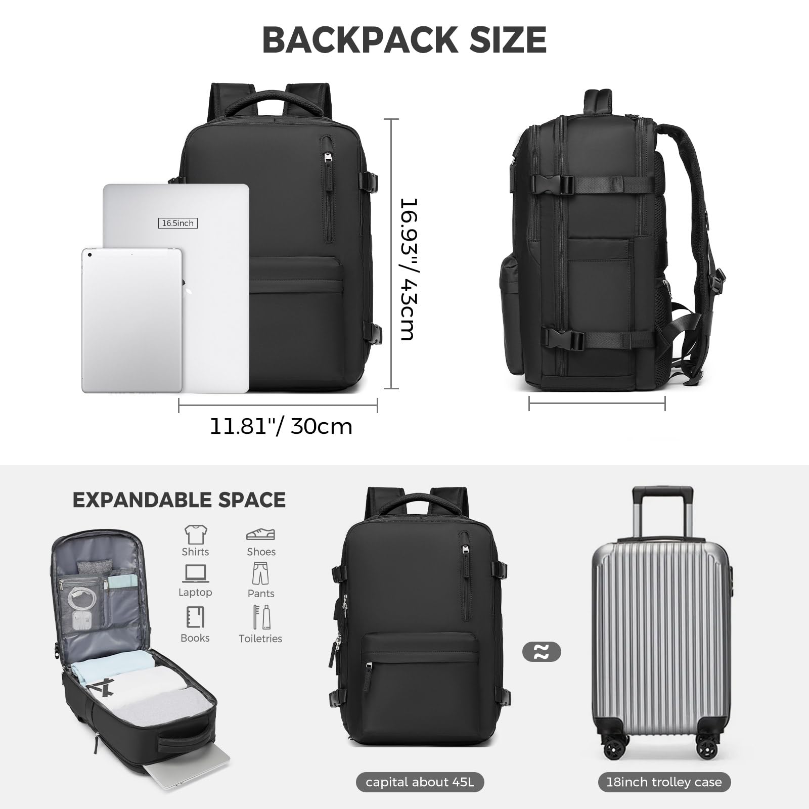 Jyvexius 17 Inch Carry-On Backpack, Large Travel Backpack for Women and Men with USB Charging Port, Airplane Approved Water Resistant Lightweight Daypack for Flight - Beige